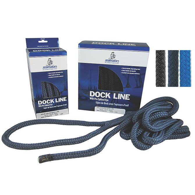 Samson Double Braid Dock Line Nylon w/Pre-Spliced Eye 1/2" x 35' Black
